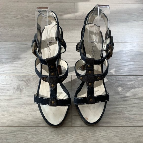 DSQUARED2 | Shoes | Dsquared2 Navy Suede Strap Wooden Heel Sandals ...